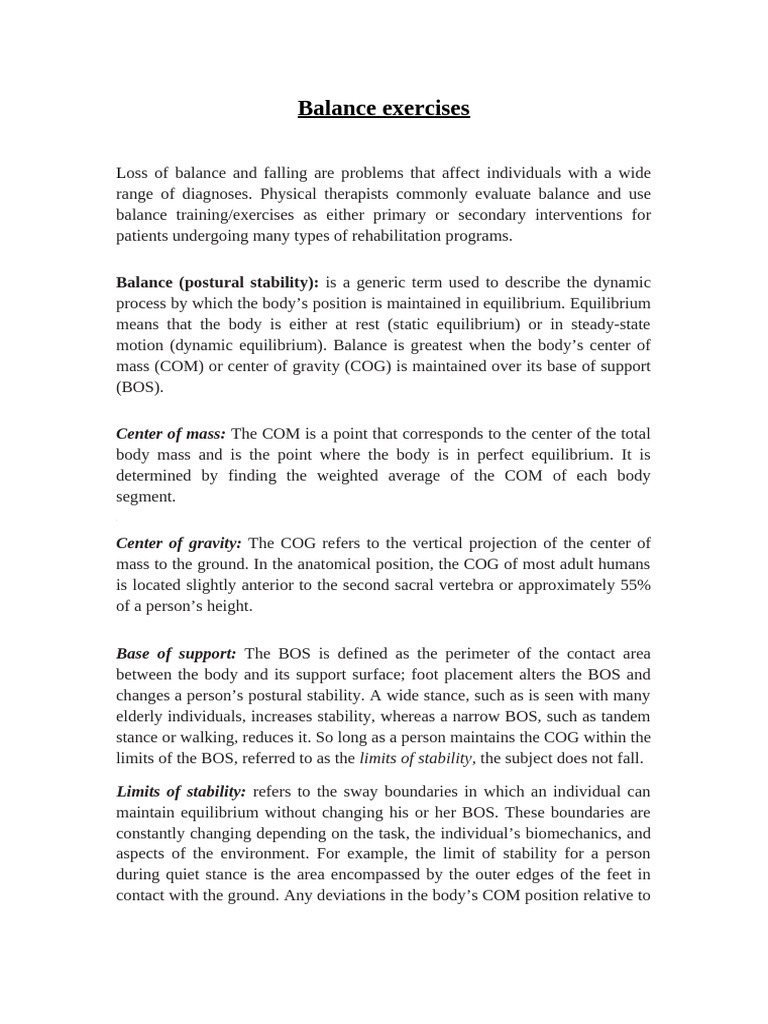 Balance Exercises & Co-Ordination | PDF | Balance (Ability ...