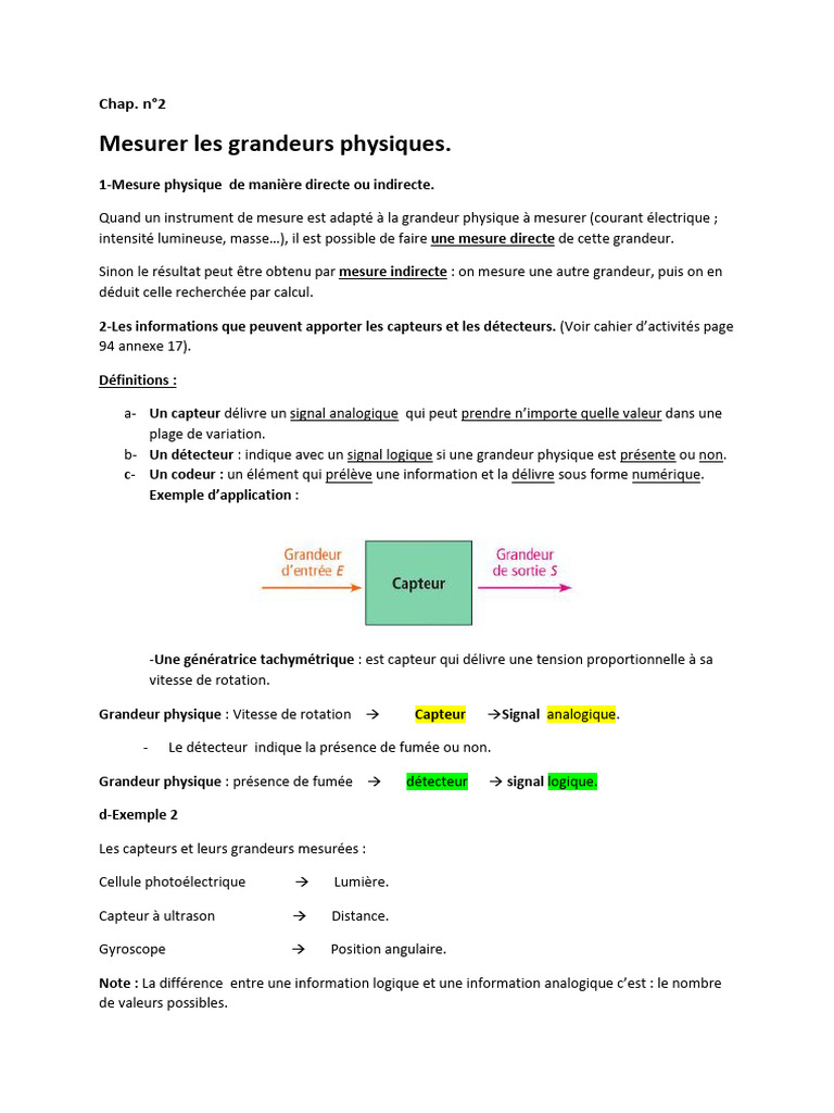 Mesure des grandeurs physiques et capteurs | PDF
