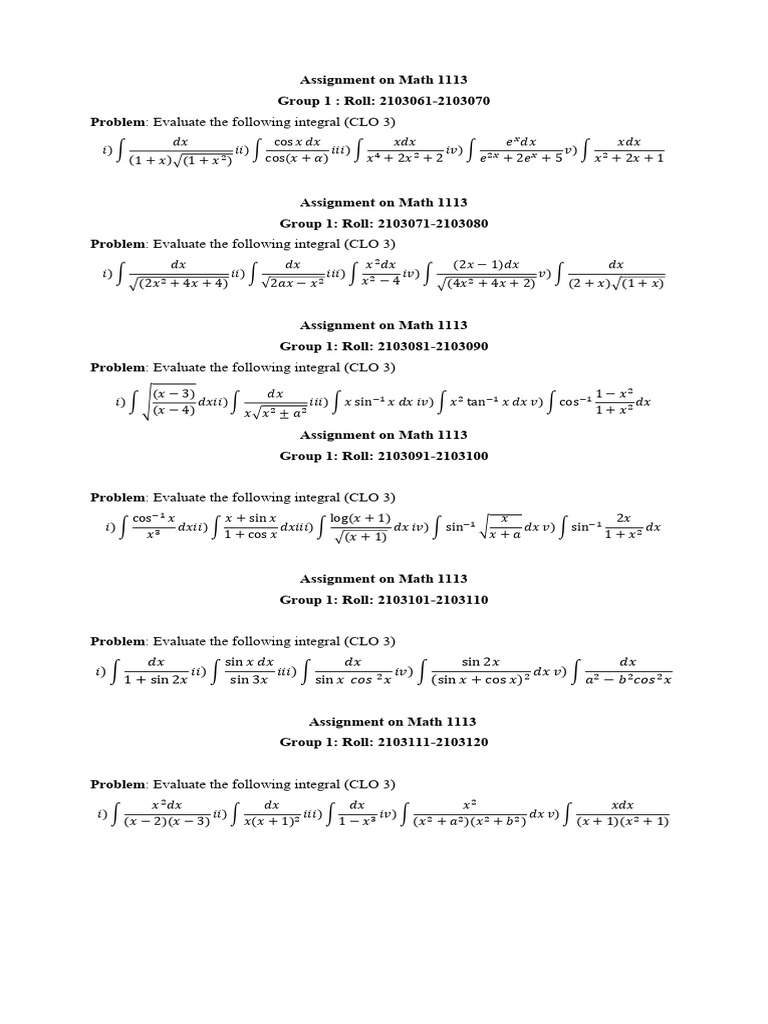 Assignment of Integral Calculus | PDF | Mathematics