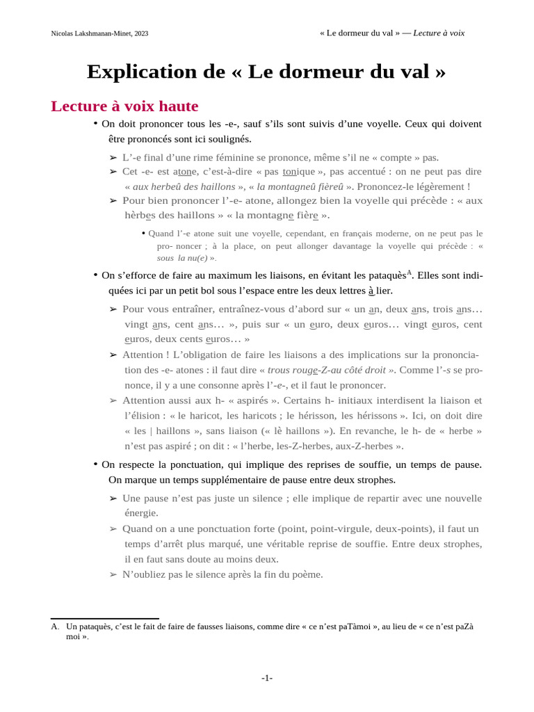 Lecture de "Le dormeur du val" | PDF | Accent tonique