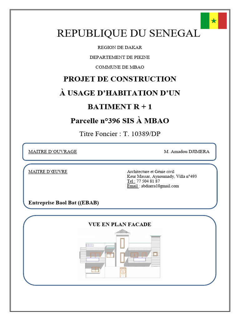Plan de Villa R+1 à Mbao, Sénégal | PDF | Ingénierie