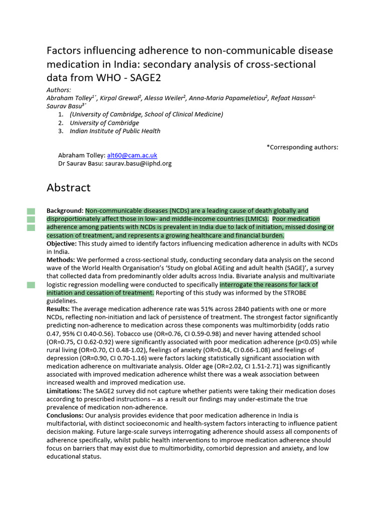 SAGE2 Manuscript Accepted PDF | PDF | Survey Methodology | Chronic ...