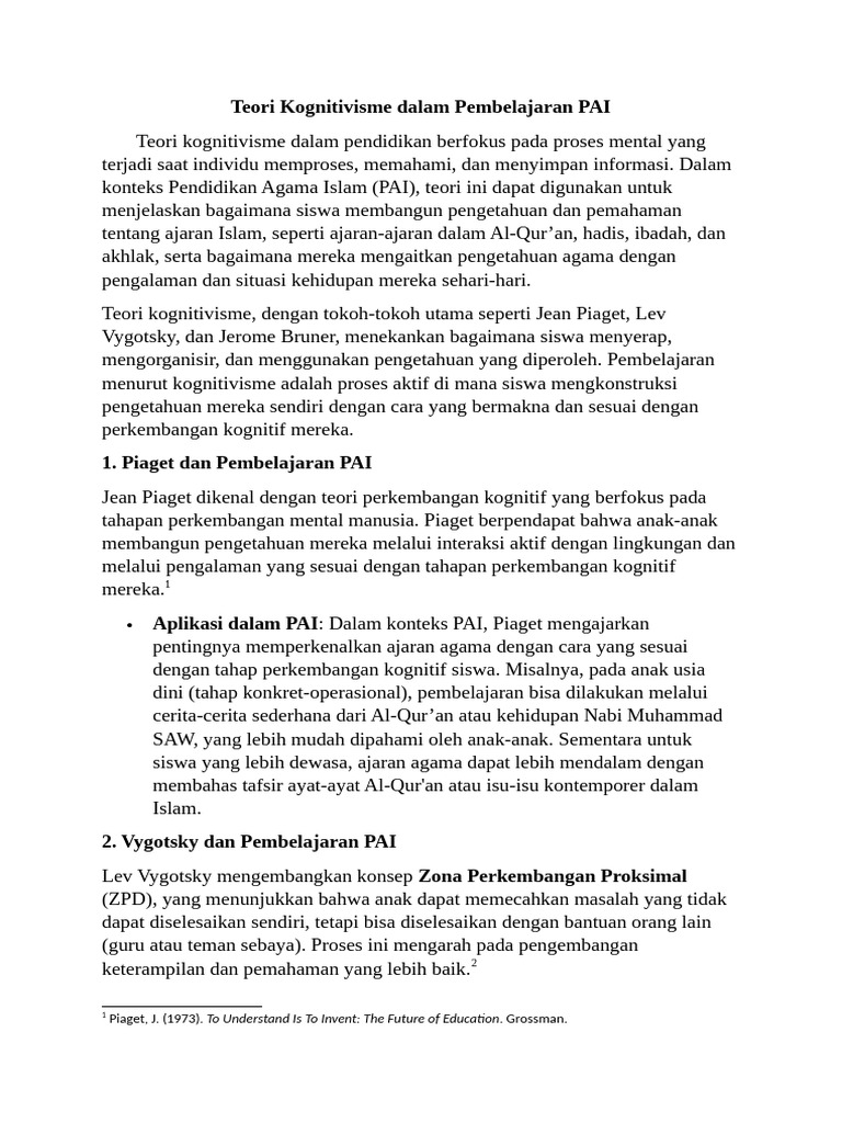 Teori Kognitivisme dalam Pembelajaran PAI | PDF
