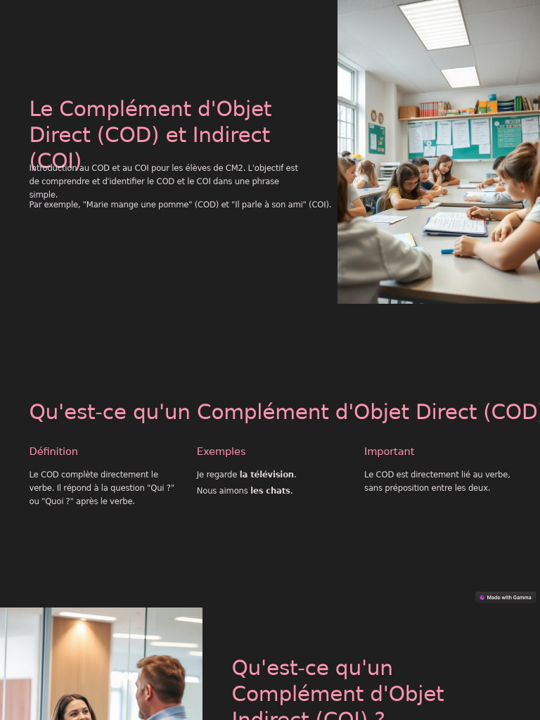 Le Complement DObjet Direct COD Et Indirect COI | PDF