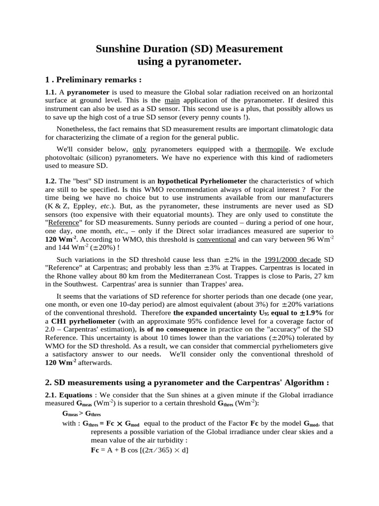 Sunshine Duration Measurement | PDF | Applied And Interdisciplinary Physics