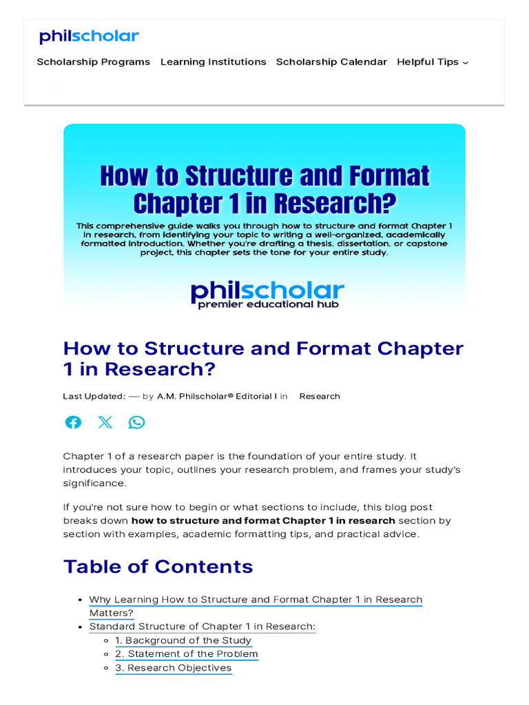 How To Structure and Format Chapter 1 in Research - PhilScholar | PDF ...