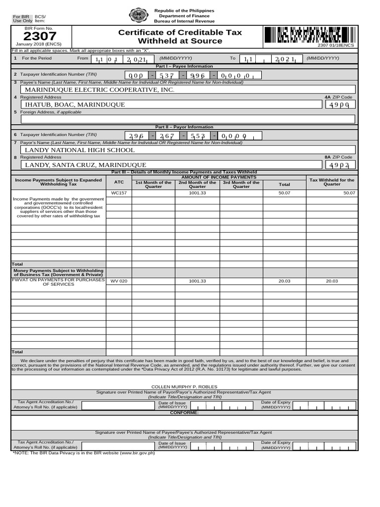 BIR 2307 Blank | PDF | Value Added Tax | Taxes
