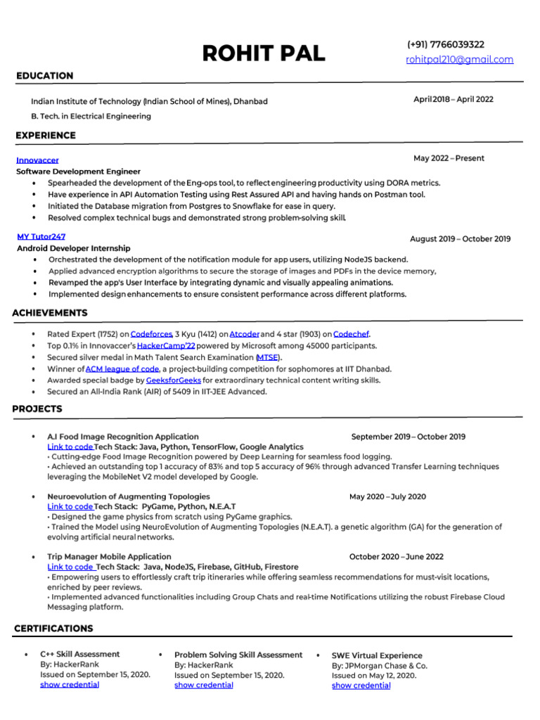 Resume Rohit Pal | PDF