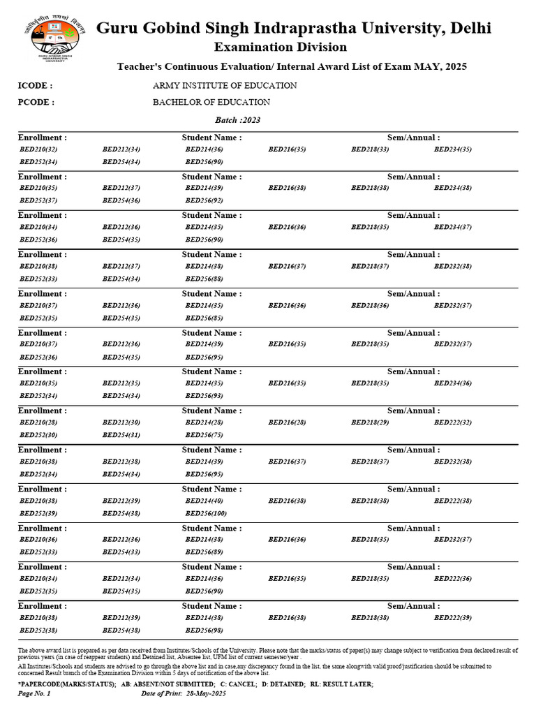 GGSIPU Internal Marks MayJune Examination 2025 - 250528 - 173723 | PDF | Educational Assessment ...