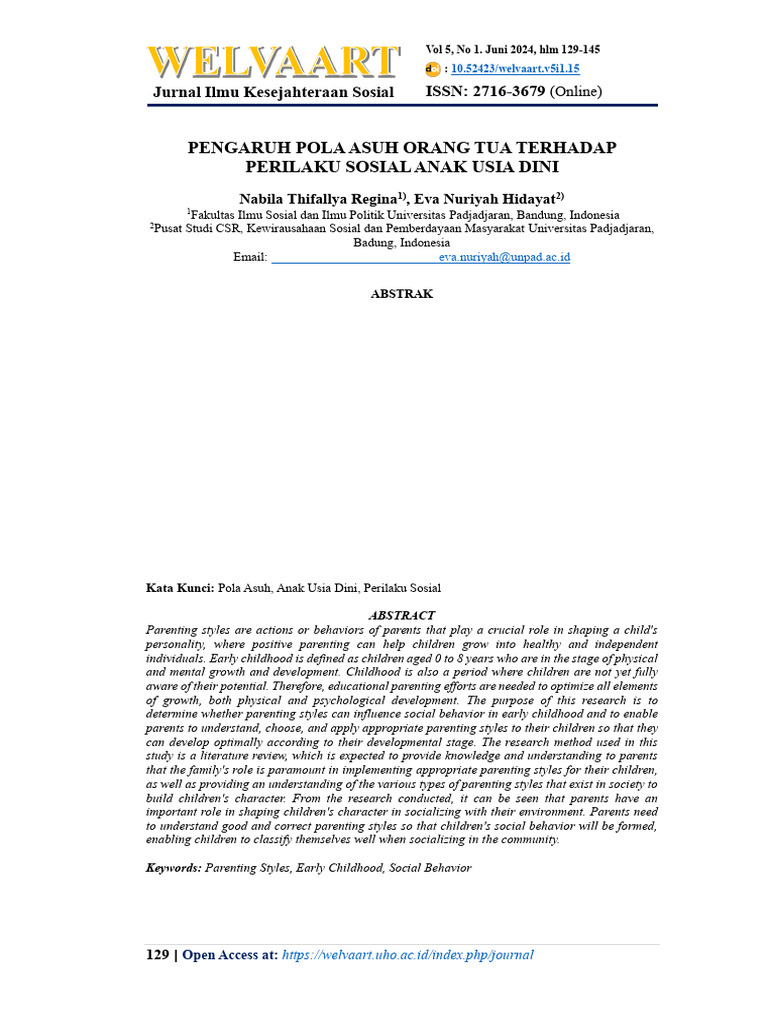 Pengaruh Pola Asuh Orang Tua Terhadap Perilaku Sosial Anak Usia Dini | PDF