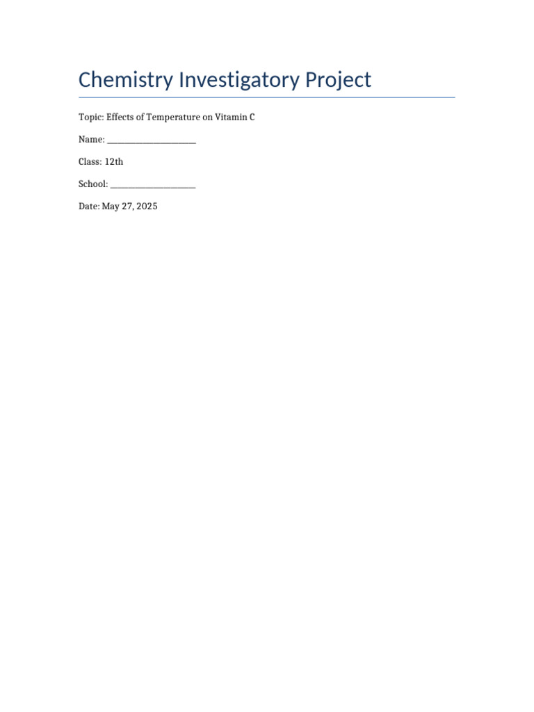 Effects of Temperature On Vitamin C Project | PDF | Vitamin C | Titration