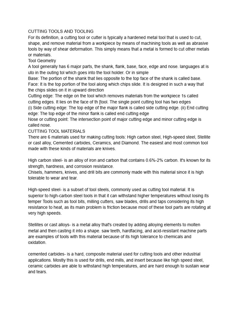 Cutting Tools and Tool Maintenance | PDF | Steel | Alloy