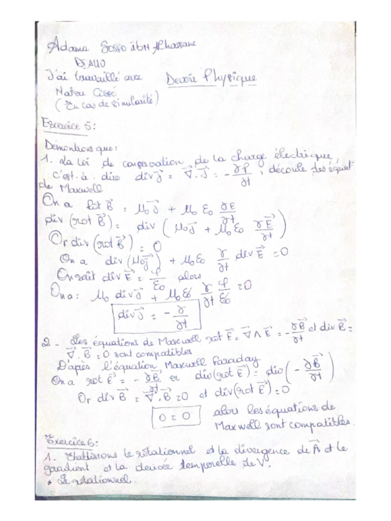 Adama Sosso Ibn Alhassane Diallo TD1 Physique | PDF