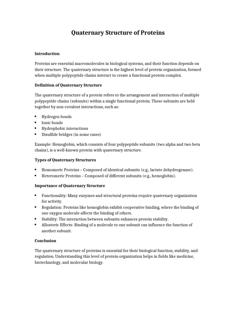 Quaternary Structure of Proteins Final | PDF