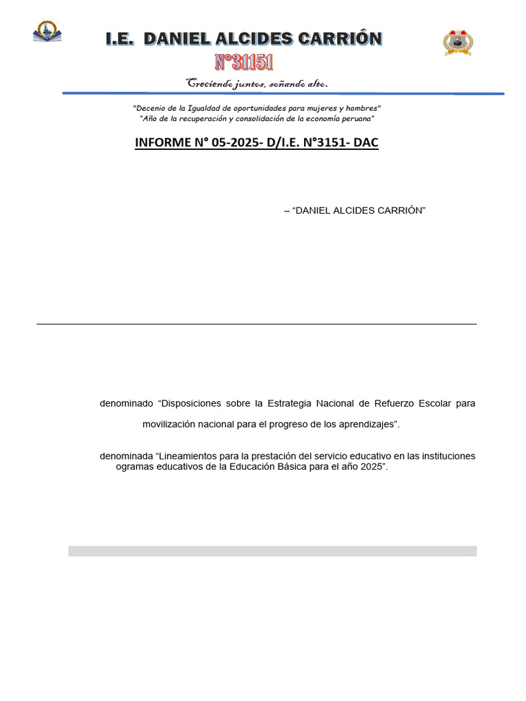 Informe Resultados de la evaluación diagnóstica general después de su ...