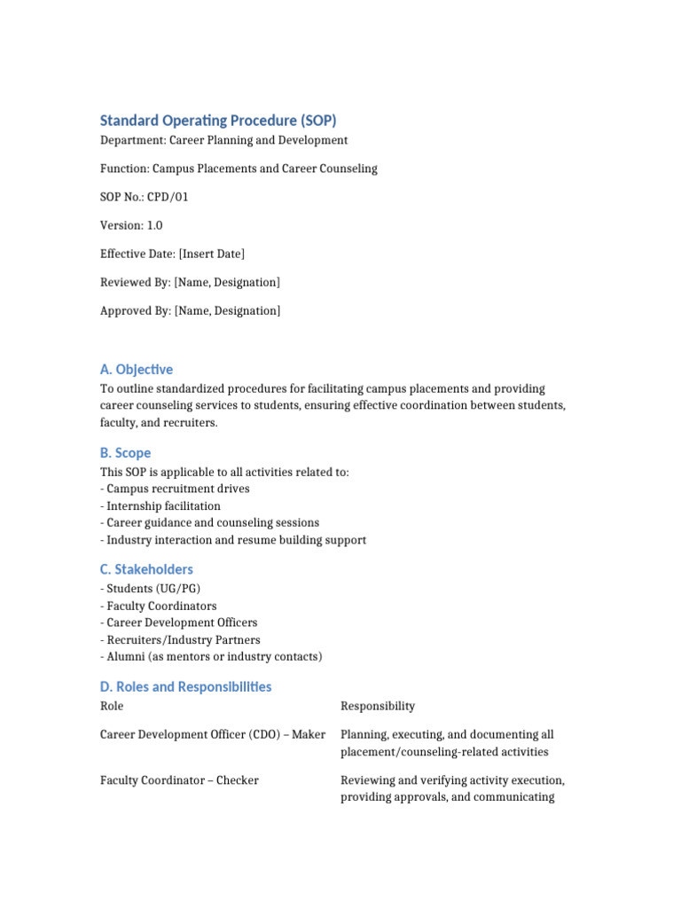 SOP Career Planning Development | PDF