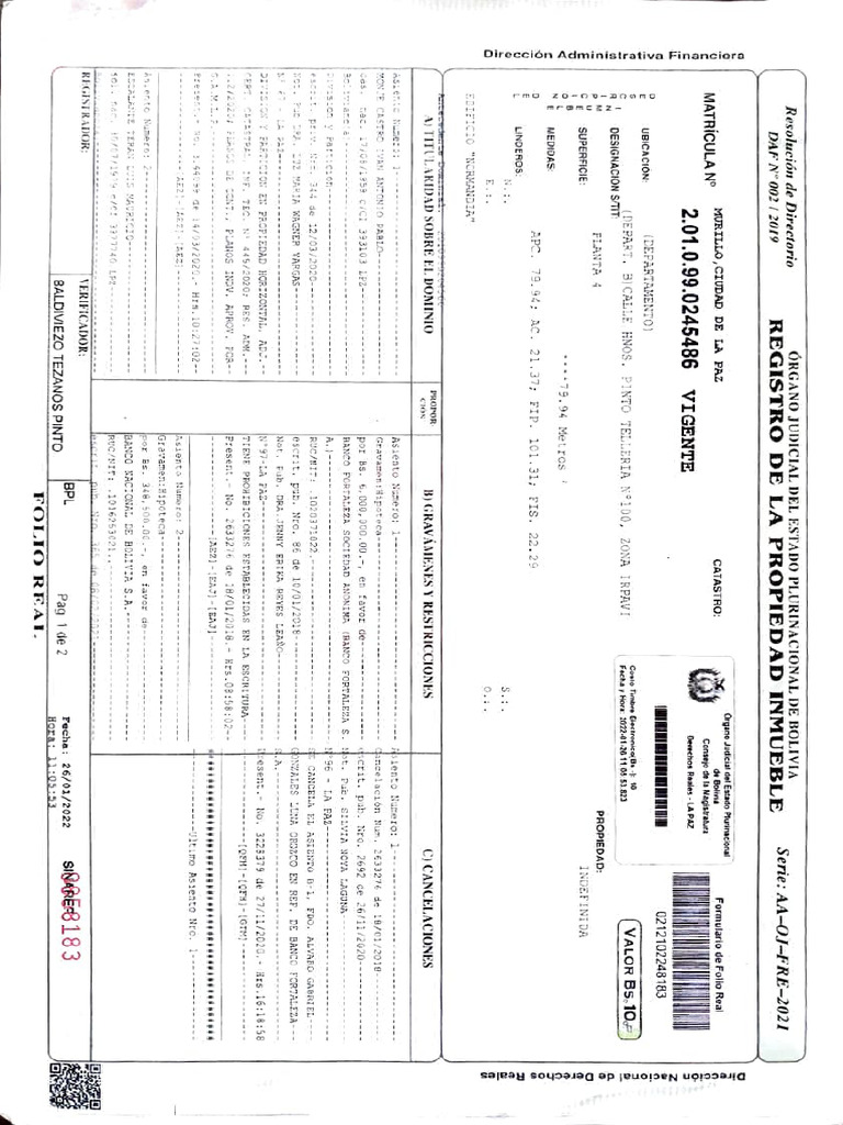 Ejemplo de Folio Real de Escritura | PDF