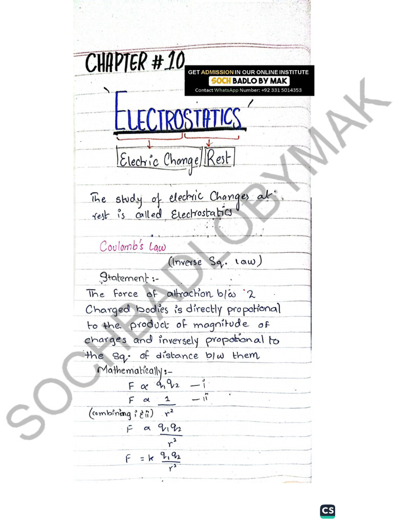 CH 10 Electrostatics | PDF