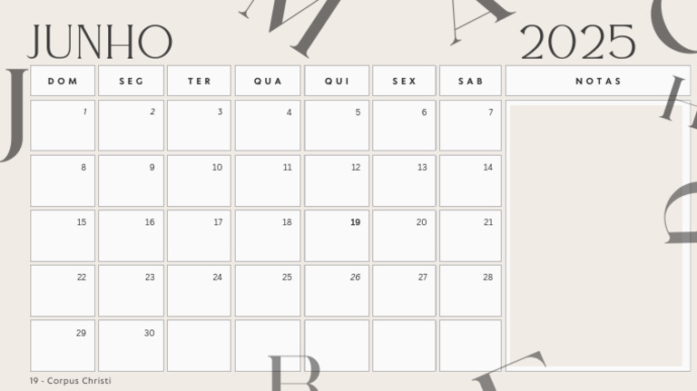 Calendário Mensal de Junho 2025 | PDF