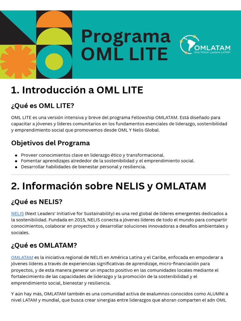 Programa Oml Lite 2025 | PDF | Sustentabilidad | Iniciativa empresarial