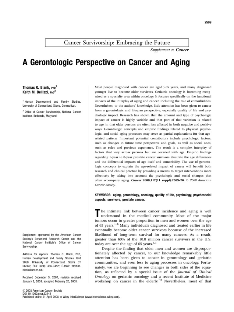A Gerontologic Perspective on Cancer and Aging | PDF | Cancer | Comorbidity