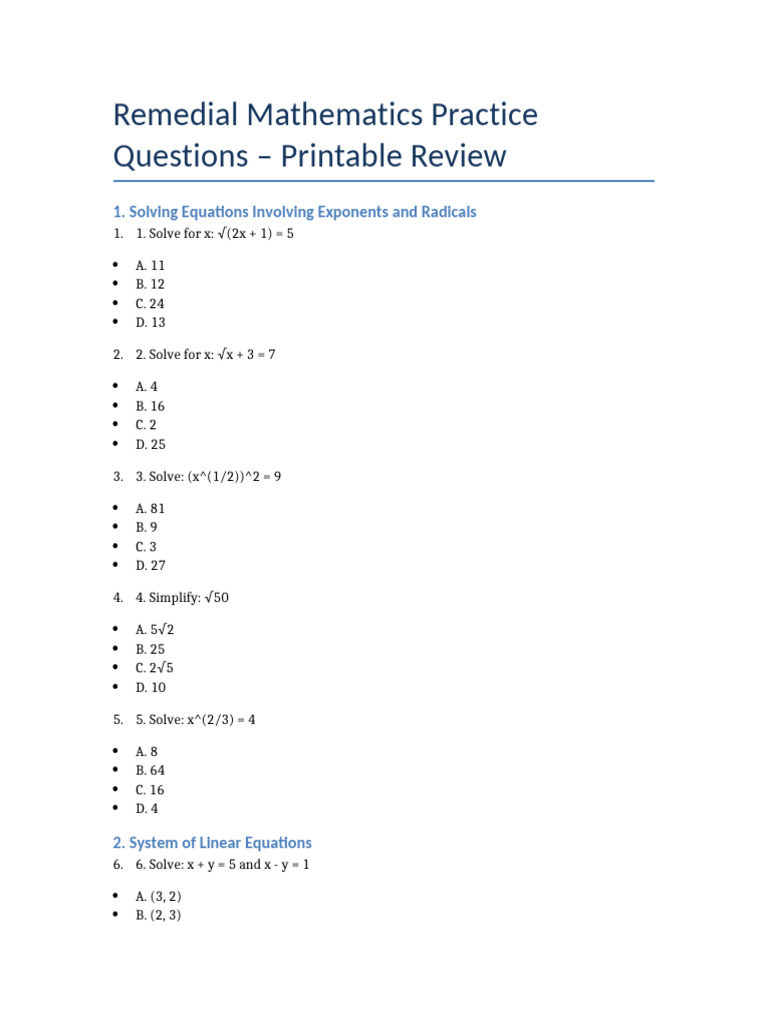 Year 8 Remedial Math Practice Worksheets | PDF