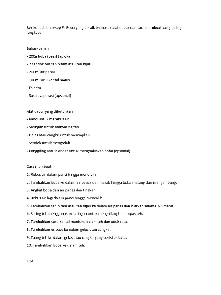 Resep Es Boba Segar dan Praktis | PDF