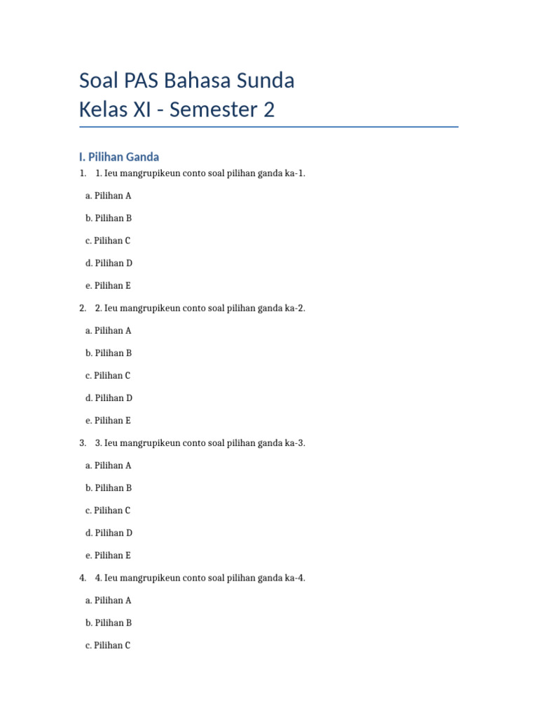 Soal PAS Basa Sunda Kelas 11 Semester 2 | PDF