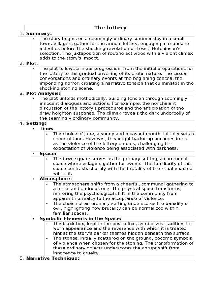The Lottery Analysis by Shirly Jackson | PDF | Narration