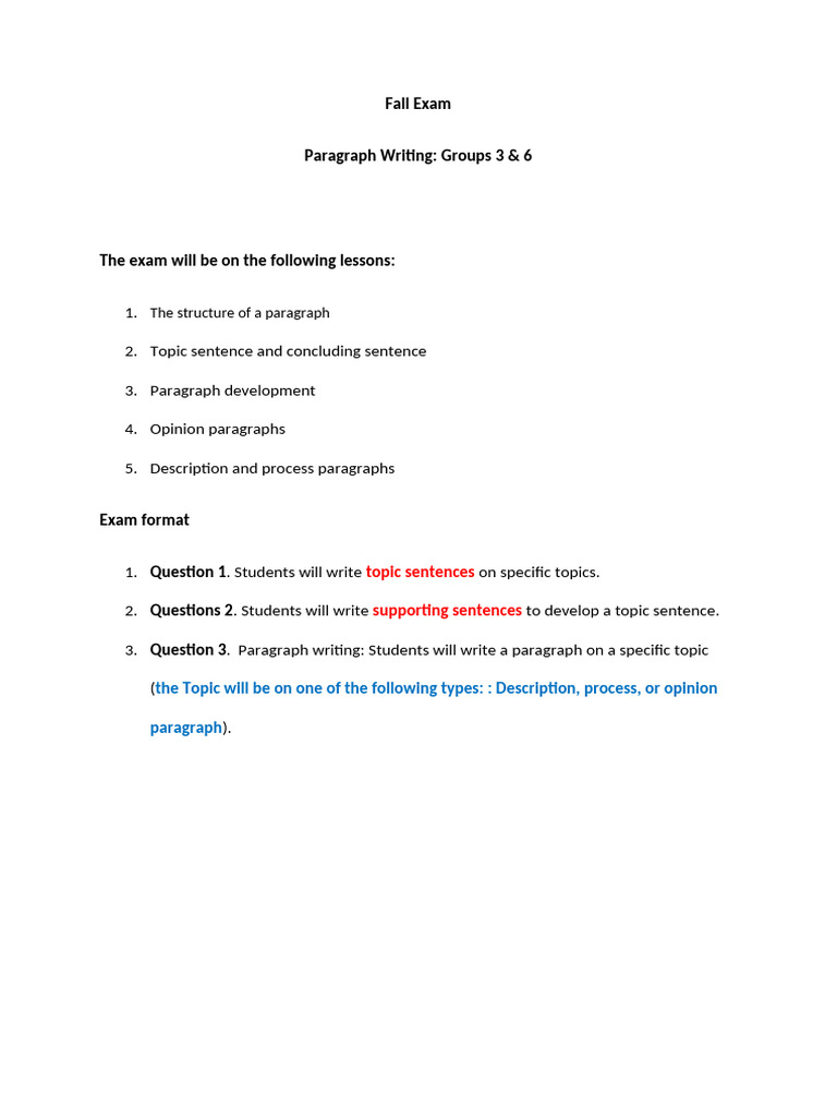 Paragraph Writing S 1 - Exam | PDF