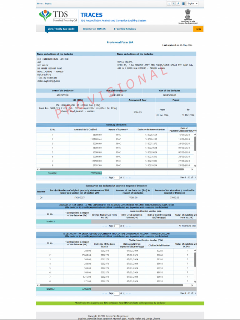 TRACES TDS Certificate S.L 1 To 8 | PDF