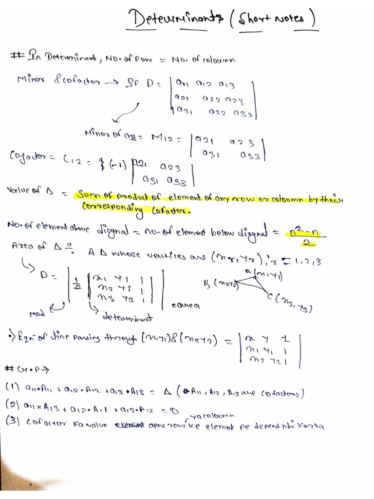 Determinants Short Notes | PDF
