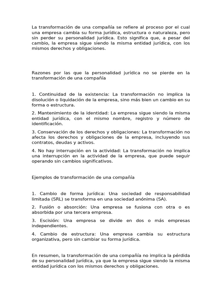 La Transformación de Una Compañía Se Refiere Al Proceso Por El Cual Una ...