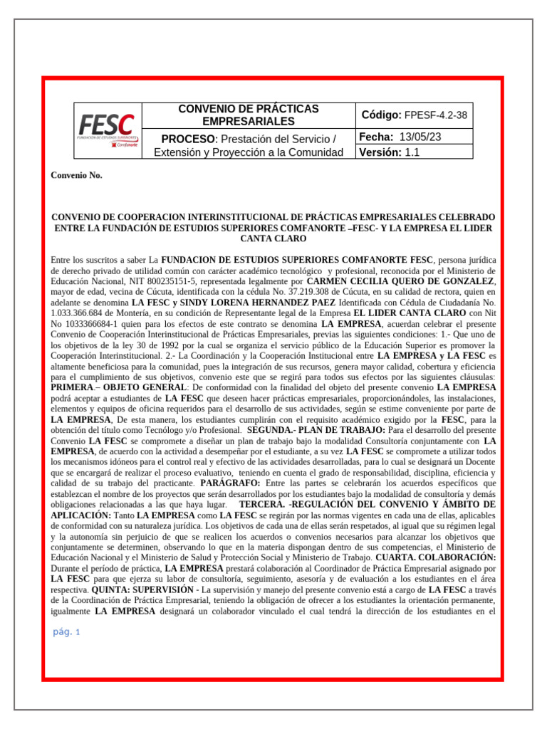 Formato Convenio Practicas | PDF | Business | Derecho laboral