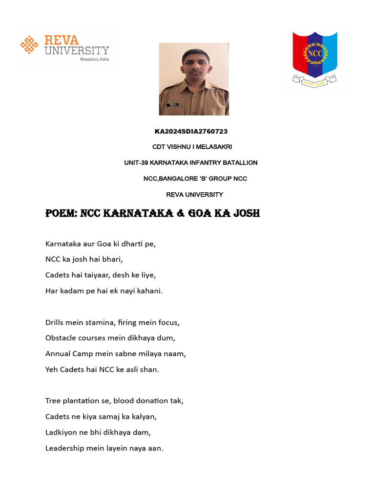 NCC Spirit: Karnataka & Goa Poem | PDF