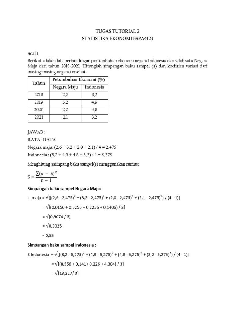 Tugas Tutorial 2 Statistika Ekonomi Espa4123 | PDF
