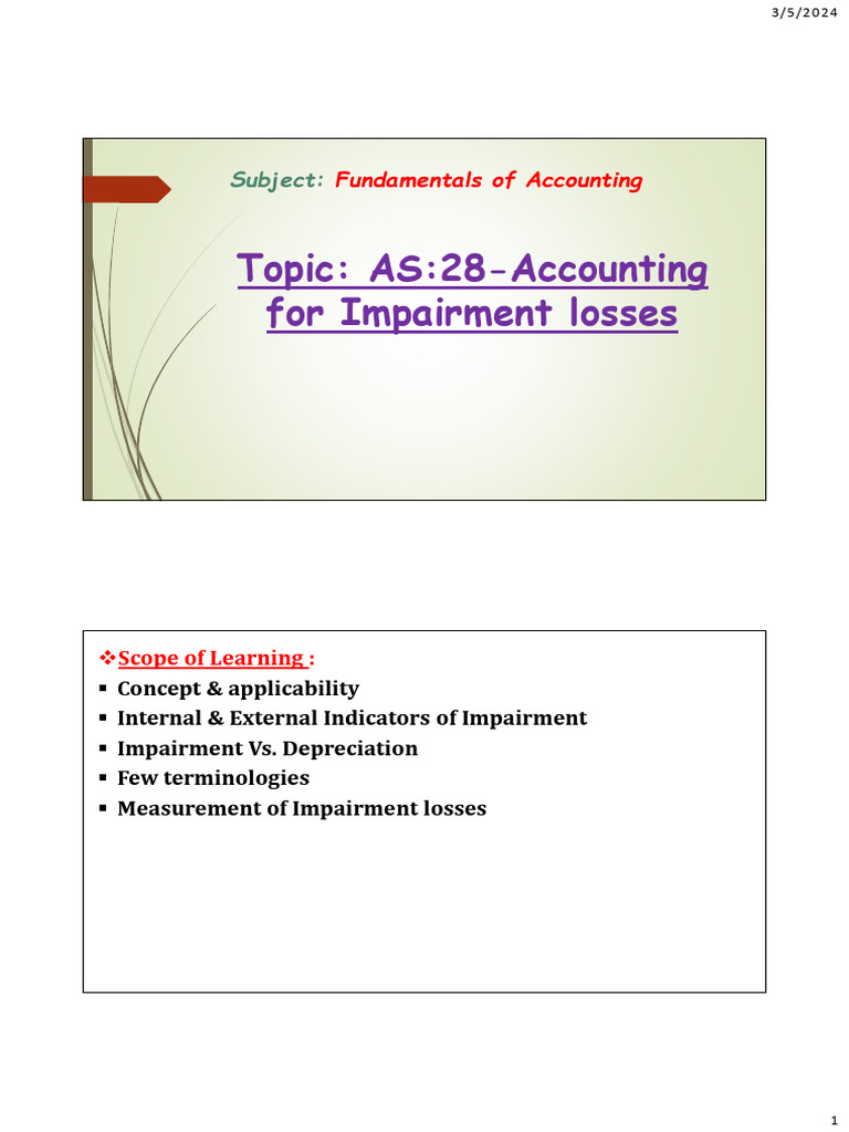 As-28 - Impairment of Assets | PDF | Depreciation | Balance Sheet