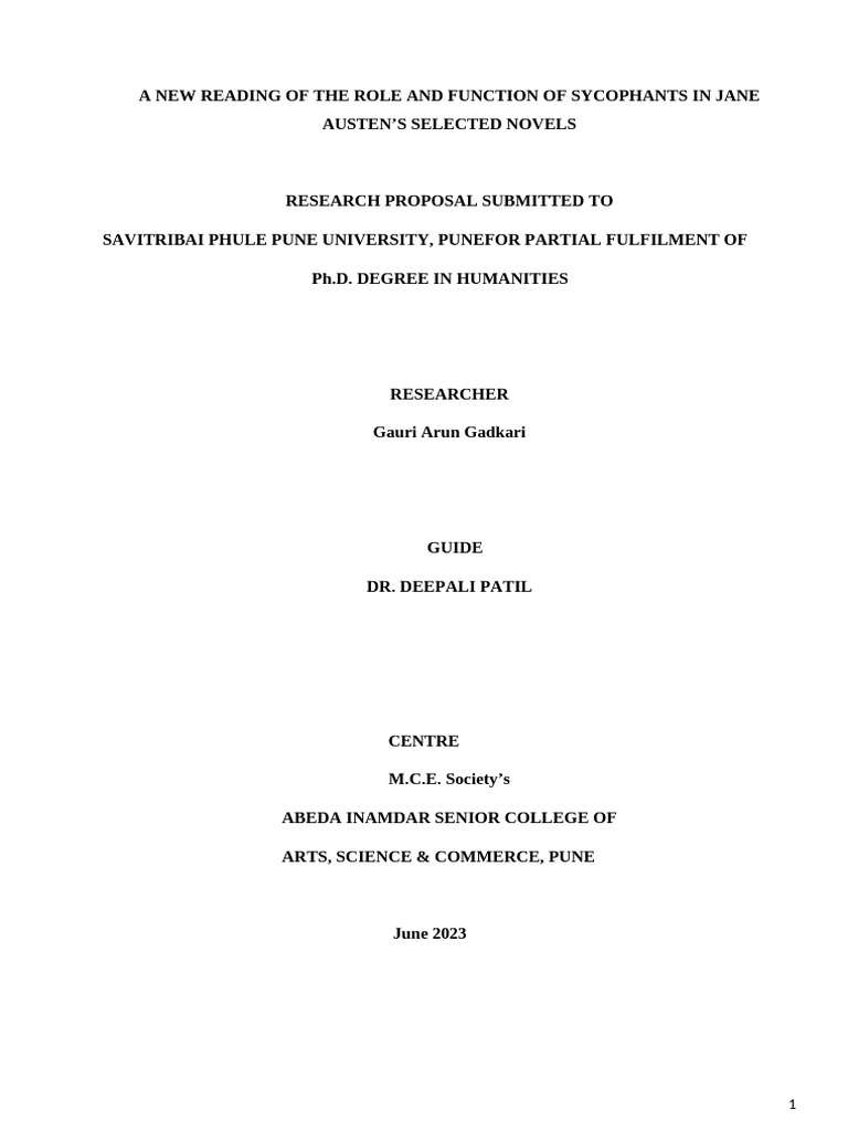 Austen Ph.D Proposal Finalrevised (2) | PDF | Elinor Dashwood | Sense And Sensibility