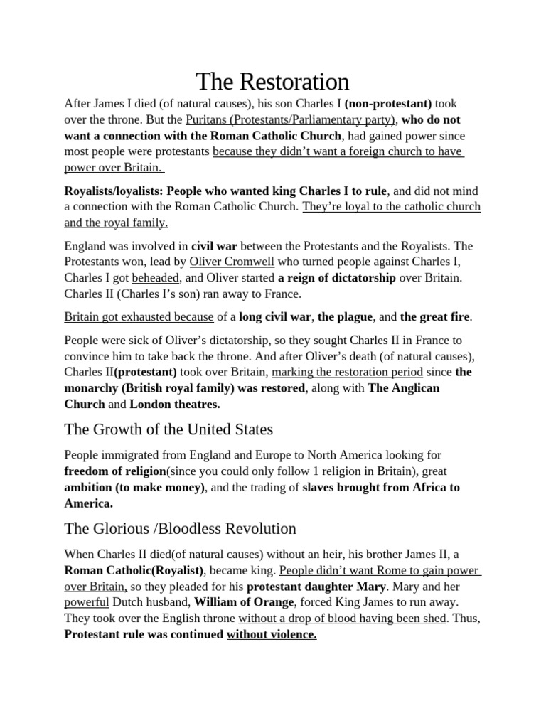 The Restoration-Classnotes. | PDF | Satire | Age Of Enlightenment