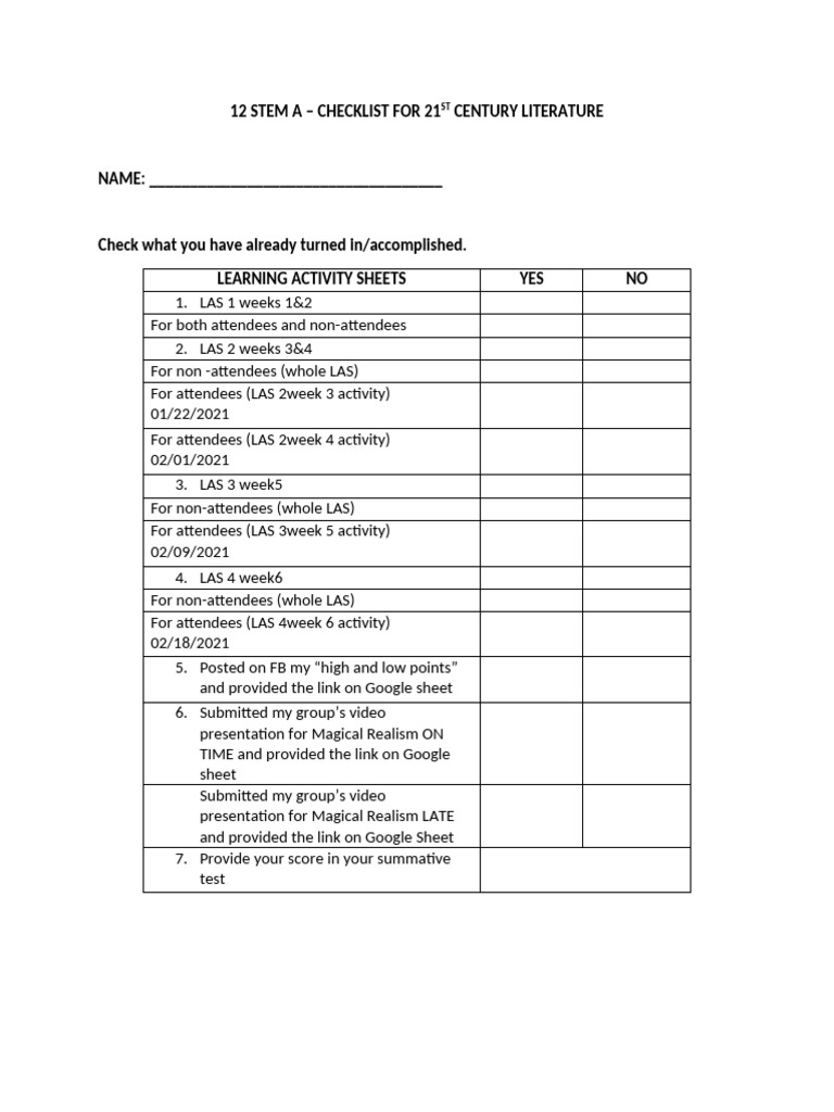 Checklist For 21st Century | PDF