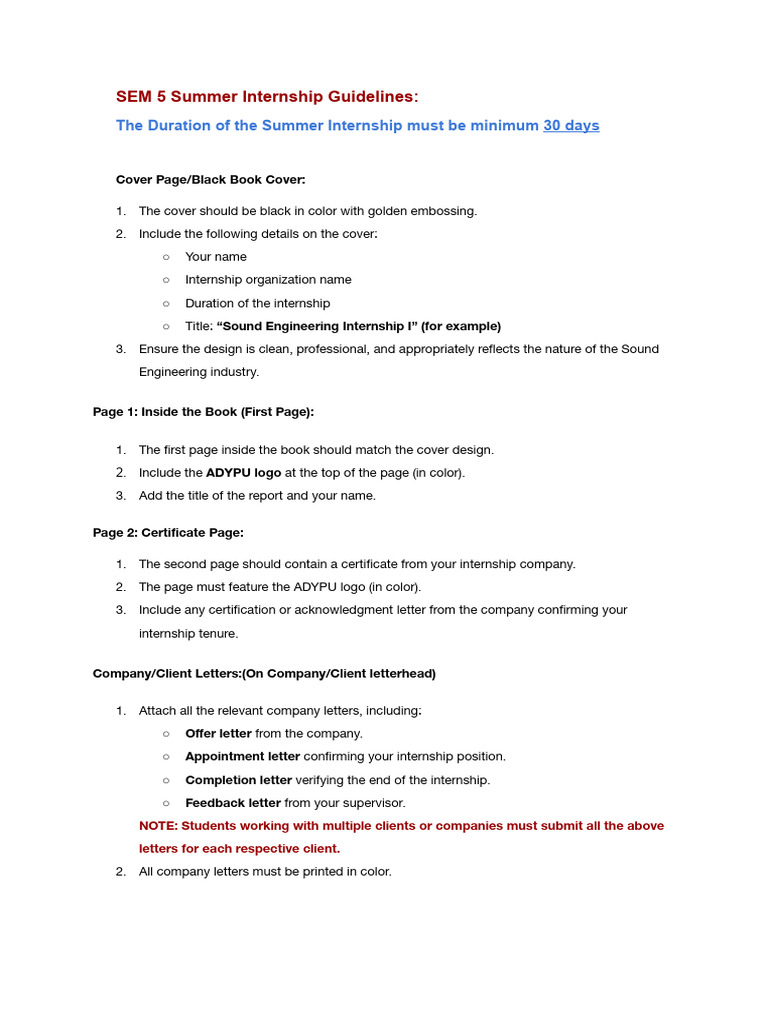 SEM 5 Summer Internship Guidelines | PDF | Learning