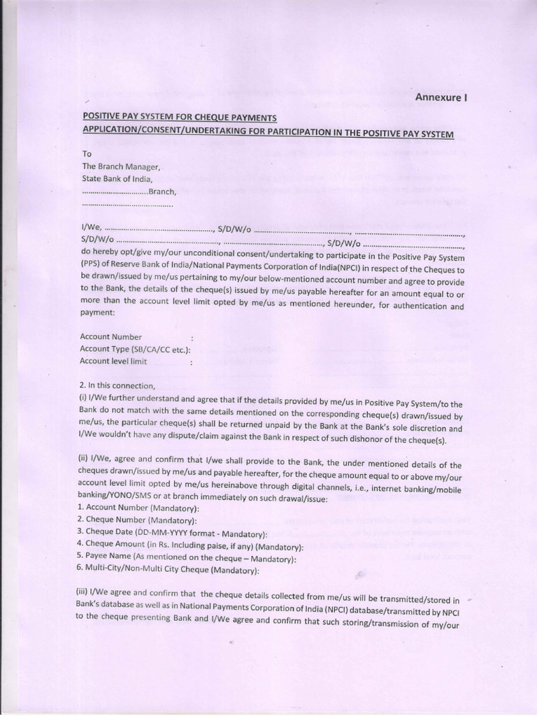 Positive Pay Form | PDF