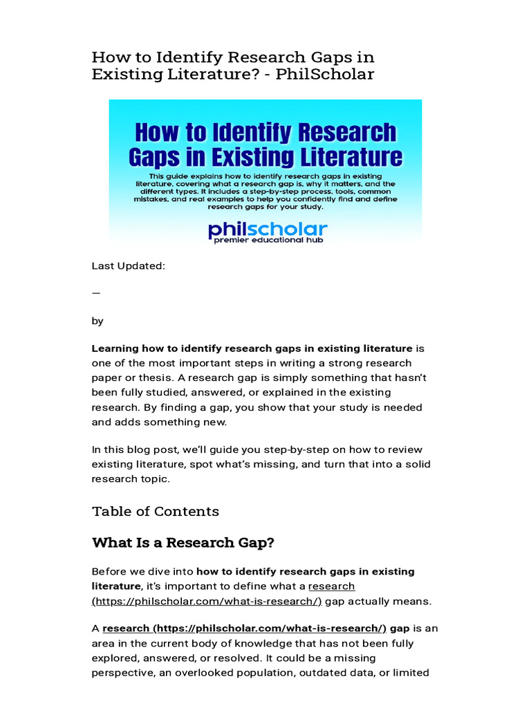 How To Identify Research Gaps in Existing Literature - PhilScho | PDF ...
