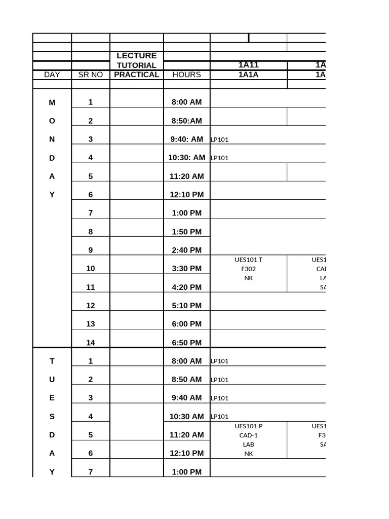 Time Table Jan To May 2025 | PDF
