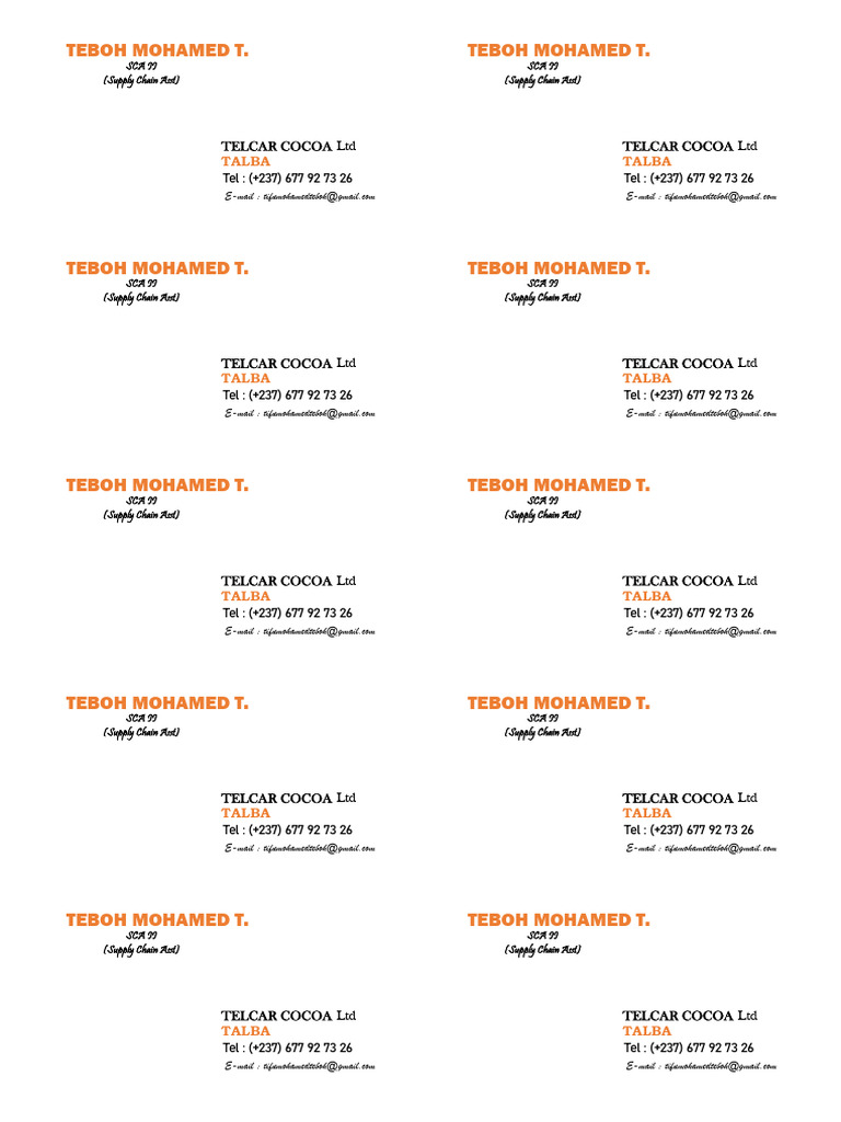 Carte de Visite Taboh | PDF