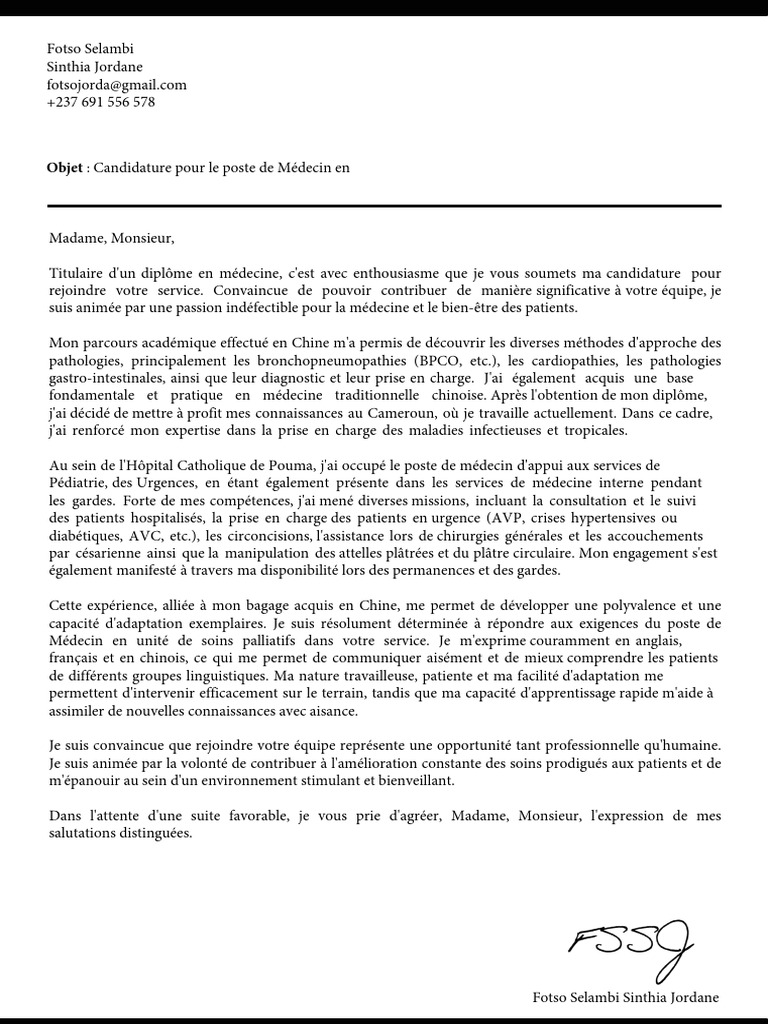 Candidature Médecin en Neurologie | PDF | Médecine | Médecin