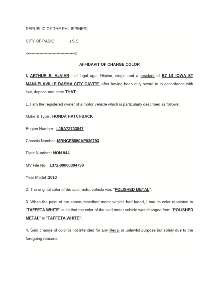 Affidavit Benz Pasig 1 | PDF