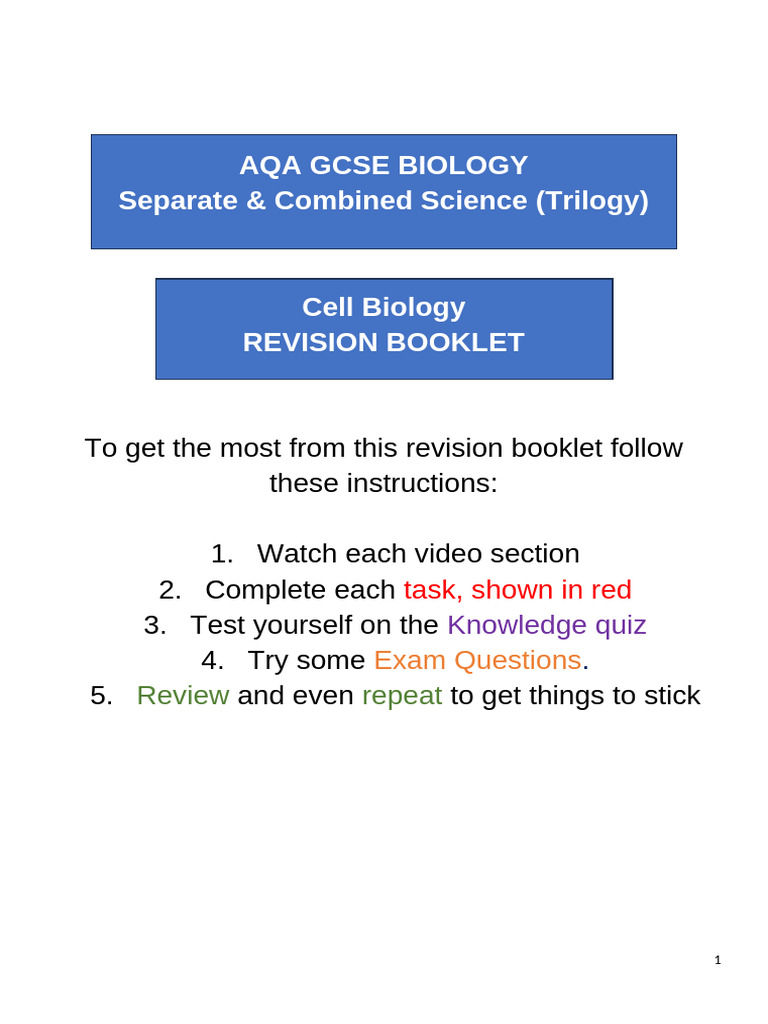 Cell Biology Revision Booklet | PDF | Cell (Biology) | Genetics