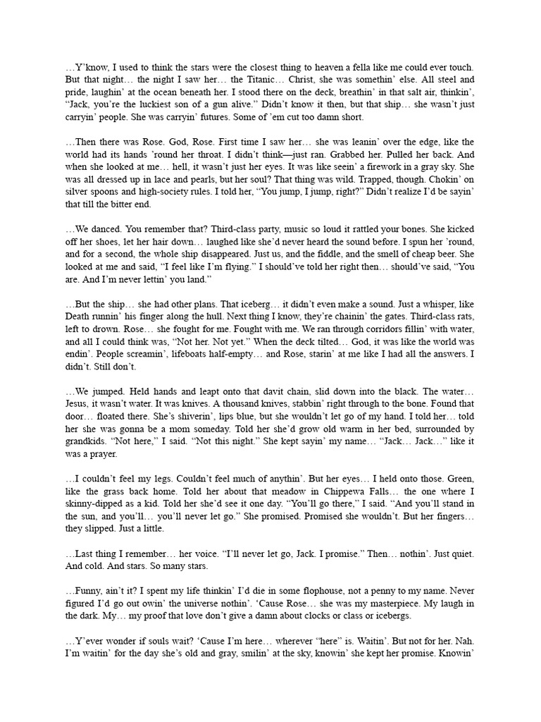 Titanic Love Story: Jack's Last Words | PDF