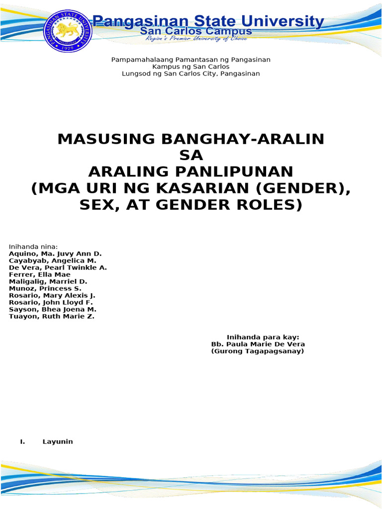 Mga Uri NG Kasarian Sex at Gender Roles Sa Ibat Ibang Bahagi NG Daigdig | PDF